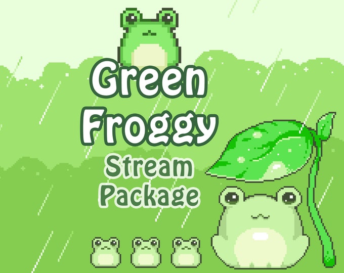 Cozy Animated Pixel Froggy Desk Stream Overlay Package | Cute Green ...