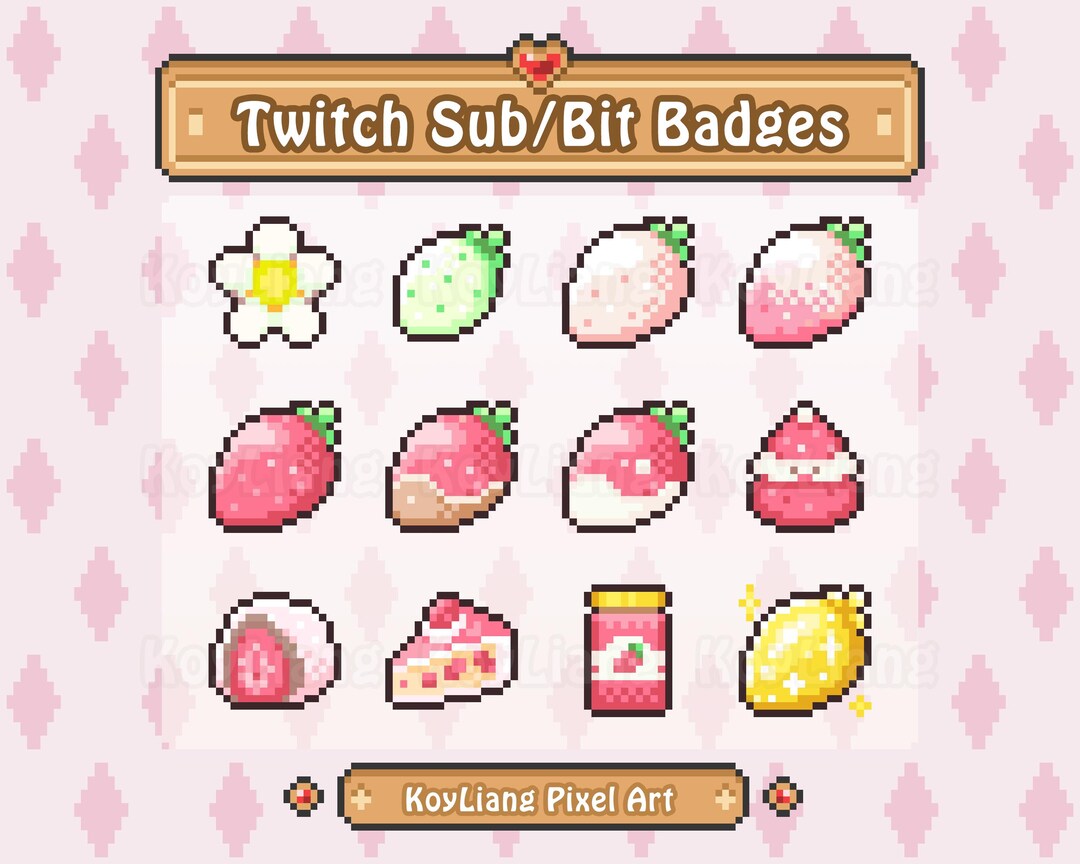 Strawberry Sub Badges Pack for Twitch, Streamer Sub Icons Digital ...