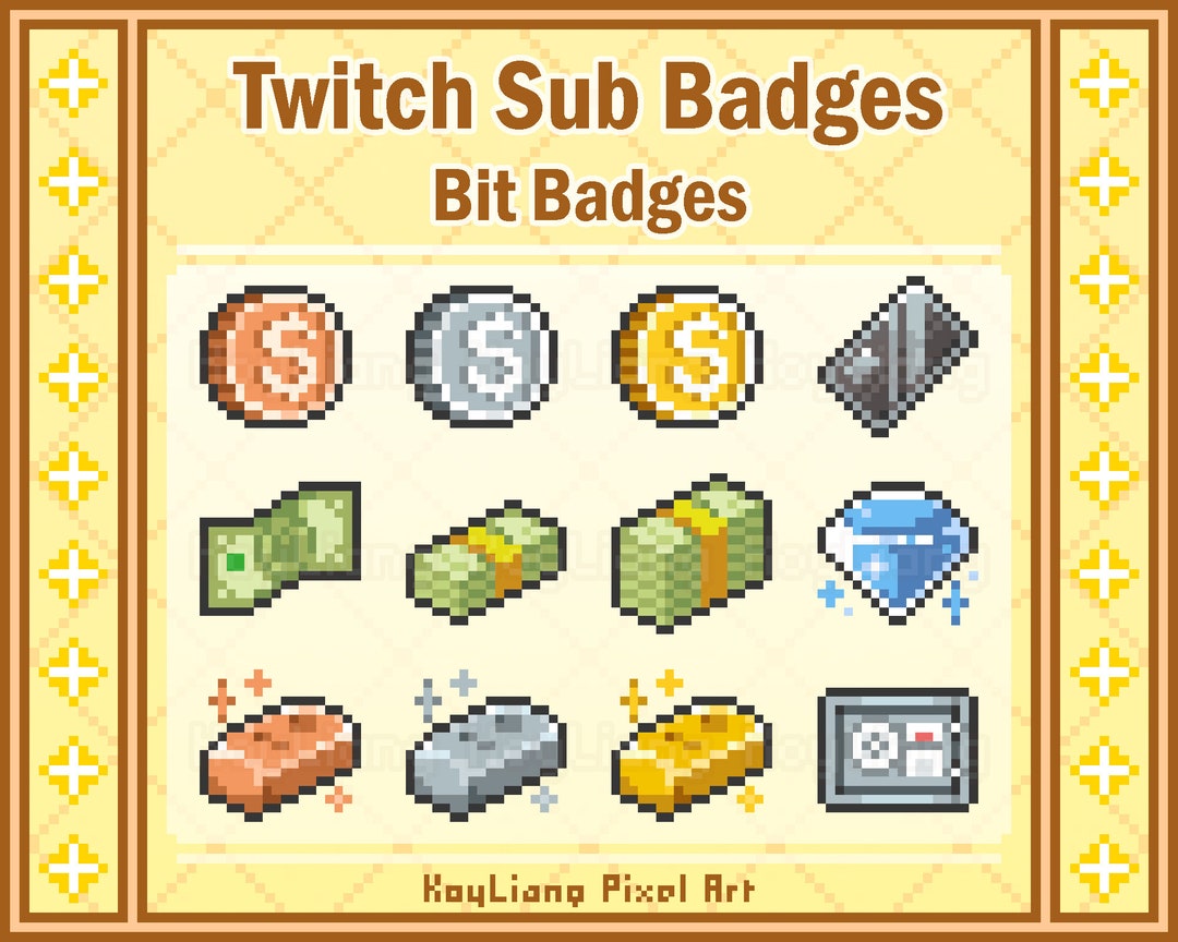 Twitch Sub Badges & Bits Tier Badges - Cute Pixel Art, Money Symbols ...
