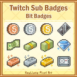 Twitch Sub Badges & Bits Tier Badges - Cute Pixel Art, Money Symbols ...
