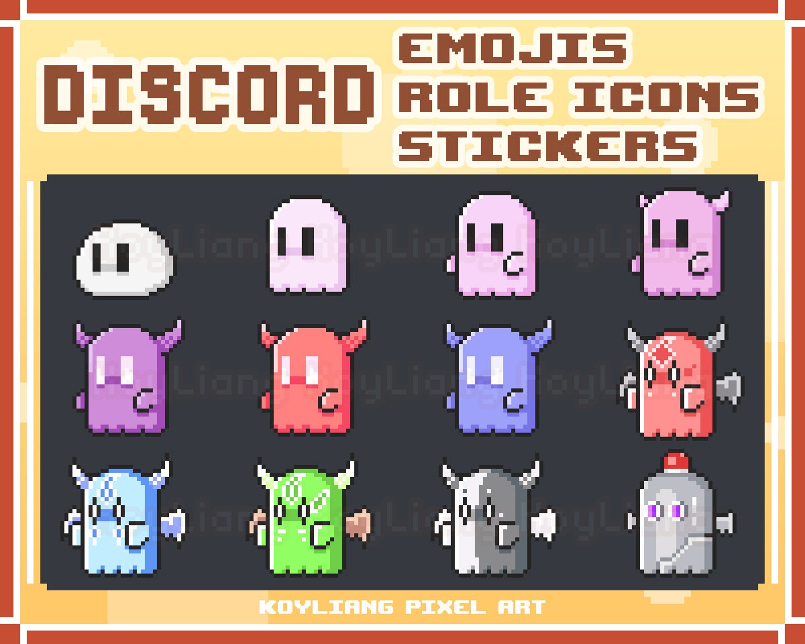 Cute Ghost Discord Role Icons 8-bit Pixel Emojis and Emotes, Monster ...