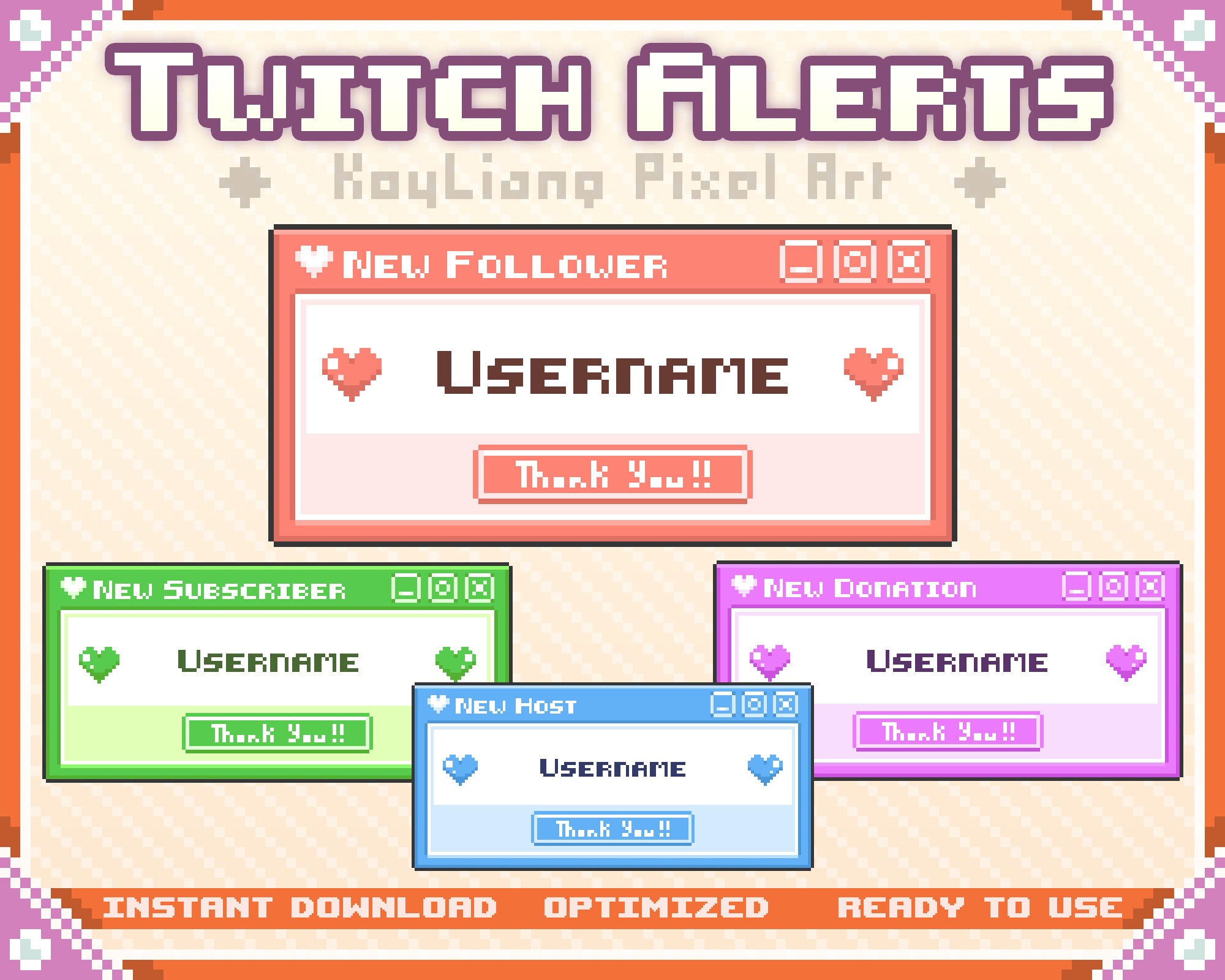 Twitch Alerts in Cute Pixel Style With Windows Popup Design - Etsy