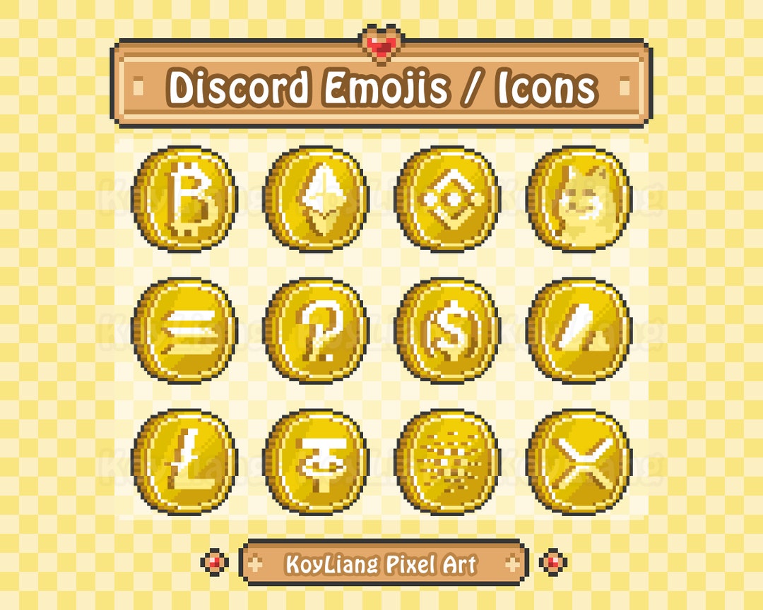 Pixel Golden Coin Cryptocurrency Icons: Discord Server Emojis - Etsy