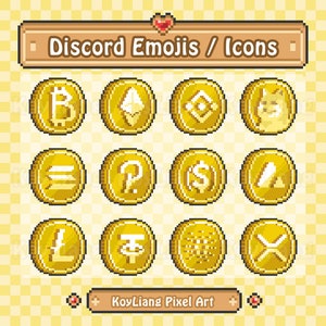 Pixel Golden Coin Cryptocurrency Icons: Discord Server Emojis - Etsy