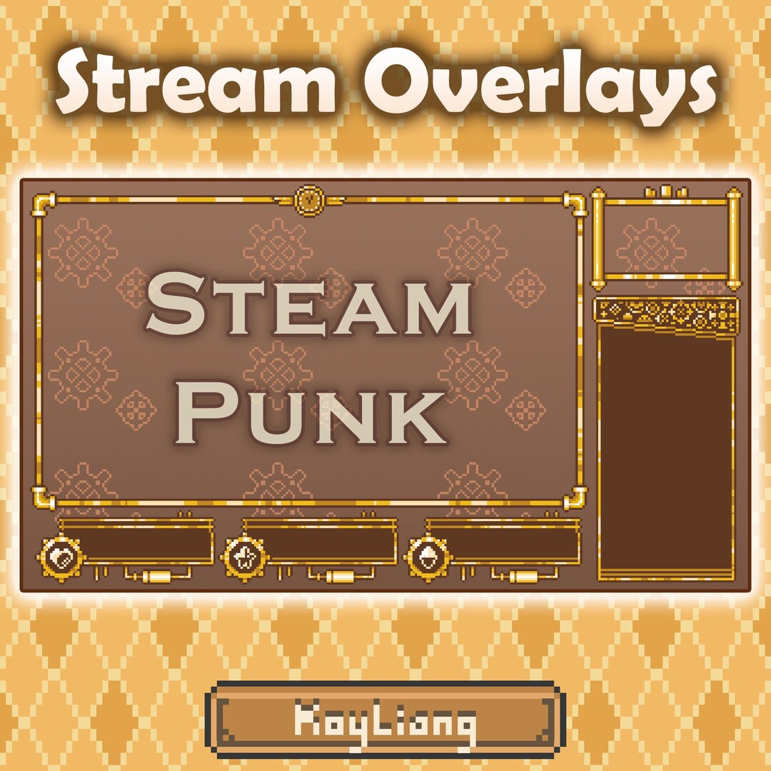 Steampunk Twitch Overlays: Streaming Screen Border, Retro Pixel Style ...