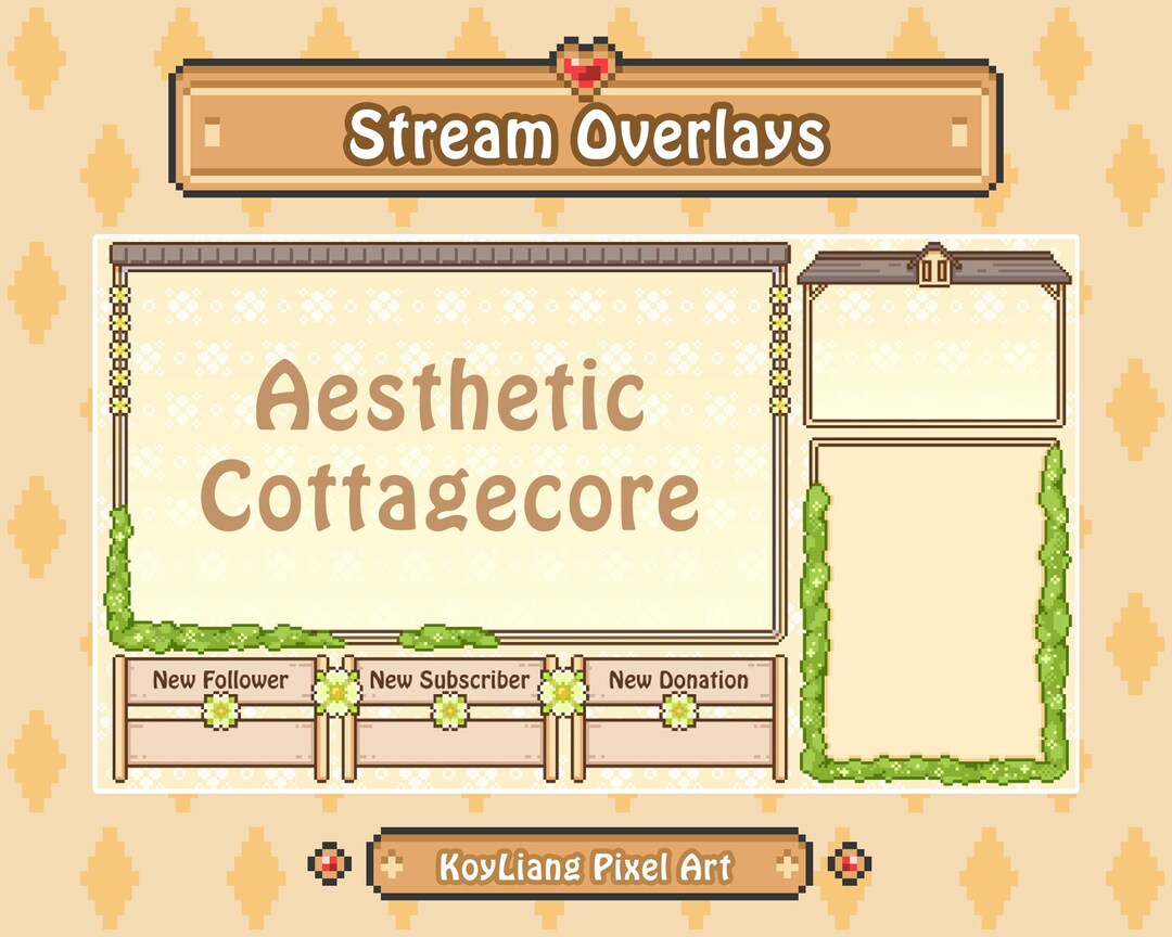 Cottage Core Aesthetic Stream Overlays, Twitch Streaming Layout, Pixel ...