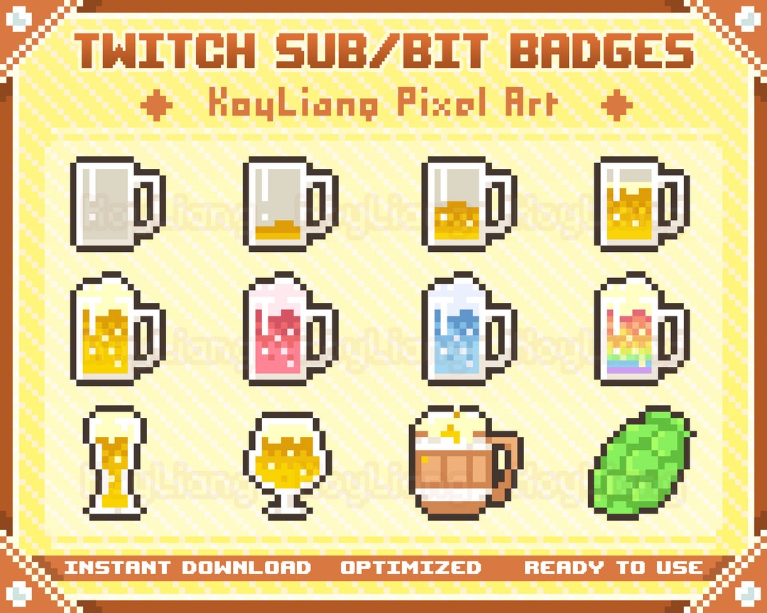 Twitch Subscriber Badges in Cute Pixel Style, Beer Bit Badges in Bundle ...