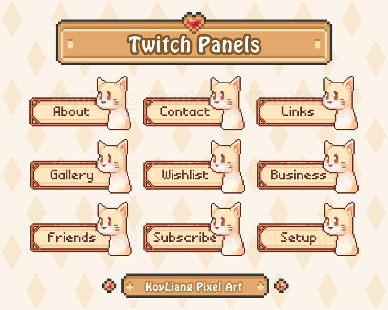 Cute Twitch Panels Pack - Kitty Head, Pixel Cat, Twitch Channel Profile ...