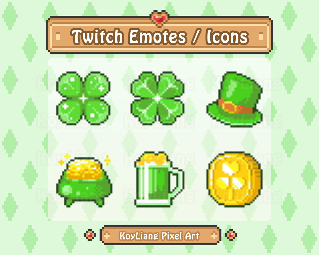 Lucky Clover Twitch Emotes - Green Channel Point Icons, Pixel Money ...