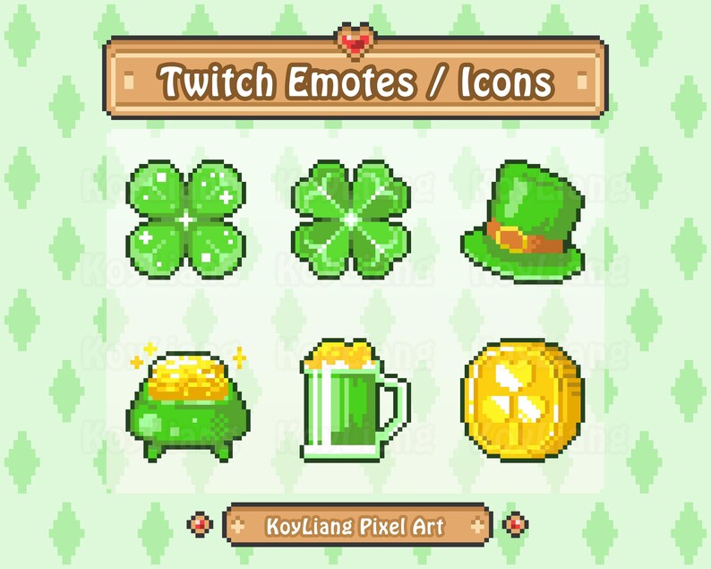 Lucky Clover Pixel Twitch Emotes: St Patrick's Day Icons - Etsy