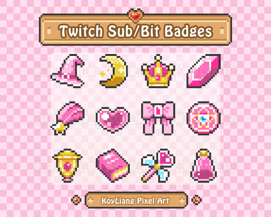 Magical Girl Streamer Assets, Cute Twitch Sub Badges Package, Pixel Bit Badges Bundle - Etsy