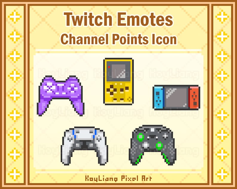 Gaming Emotes for Twitch Channel in Cute Pixel Art Style, Game Device ...