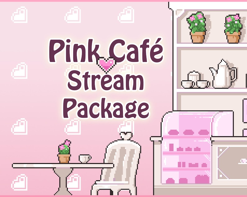 Pink Cafe Stream Package: Kawaii Pixel Art Twitch Overlays (digital ...