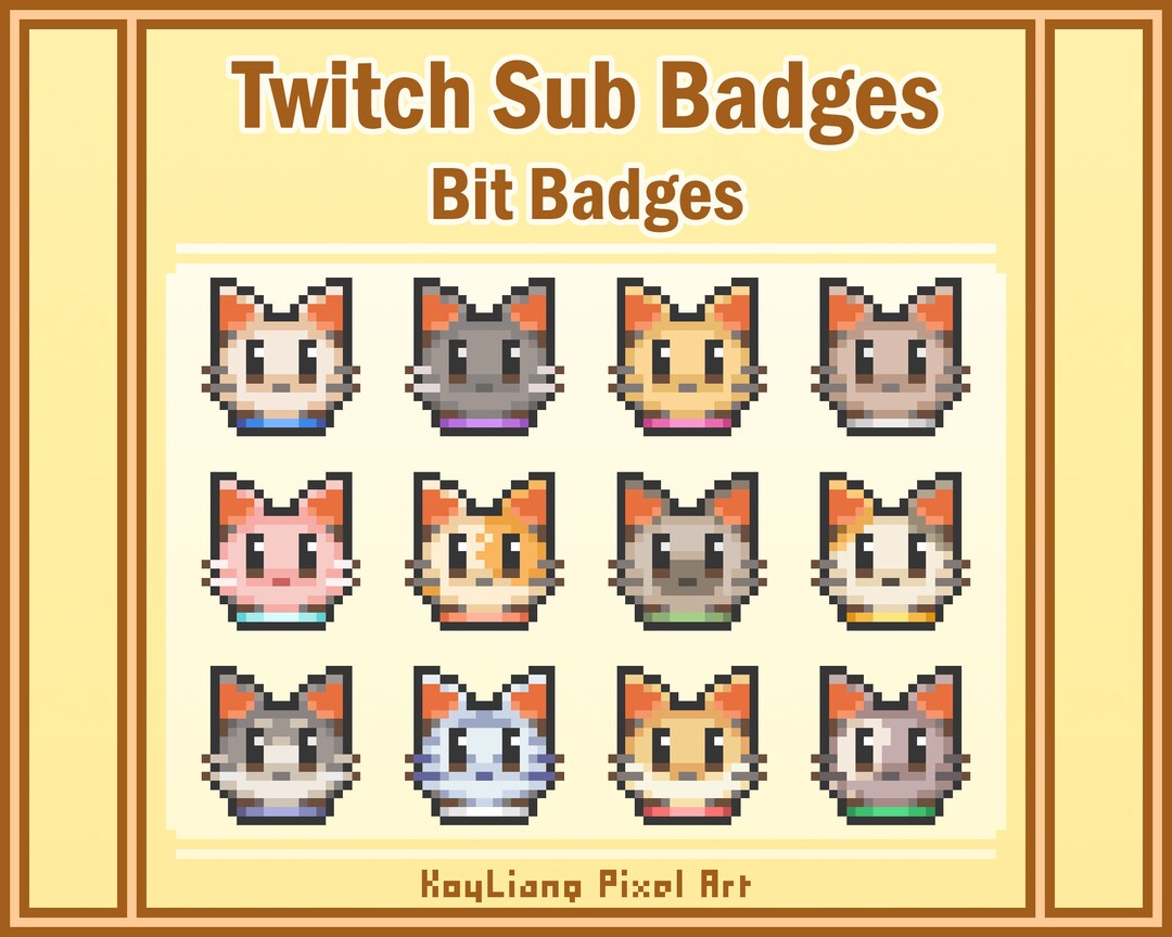 Cat Sub Badges in Cute Pixel Art Style, 12x Cute Kitty Sub Badges ...