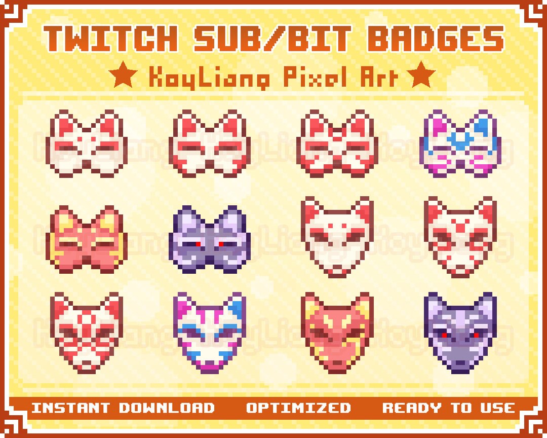 Cool Japanese Fox Sub Badges in 8bit Pixel Style for Twitch - Etsy