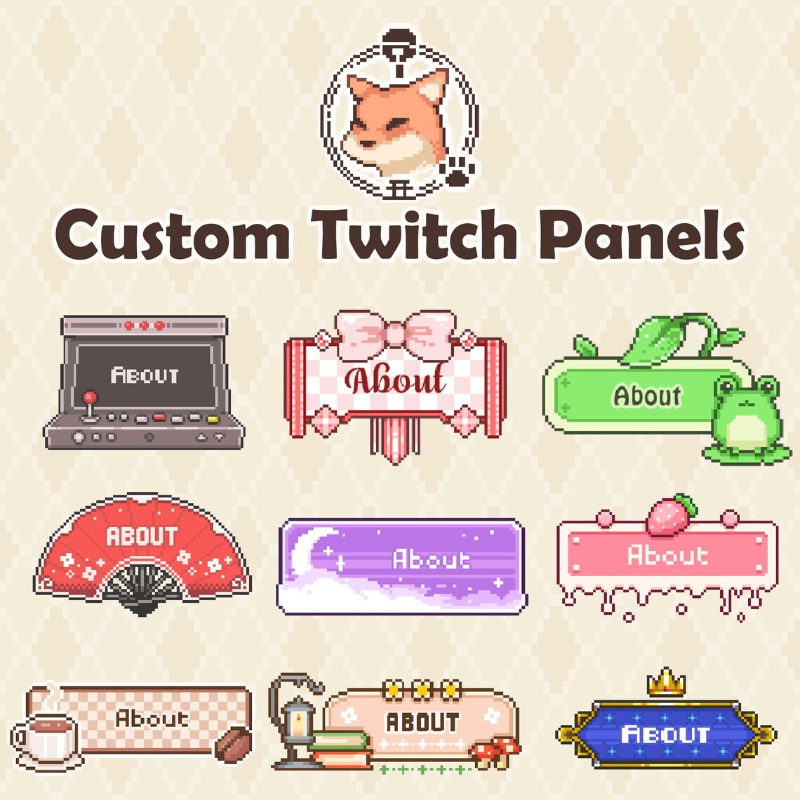 Custom Twitch Panels: Pixel Art Channel Text, Commission Streamer ...