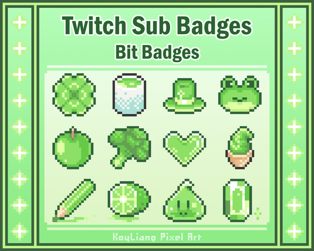 Green Sub Badges Package, Pixel Twitch Badges Bundle Download, Cute ...