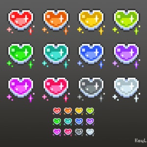 Glowing Heart Sub Badges in 8bit Style, Colorful and Shining Bit Badges ...