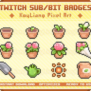 Cute Twitch Badges With Pot Plant and Flower, Little Bit Badges in ...