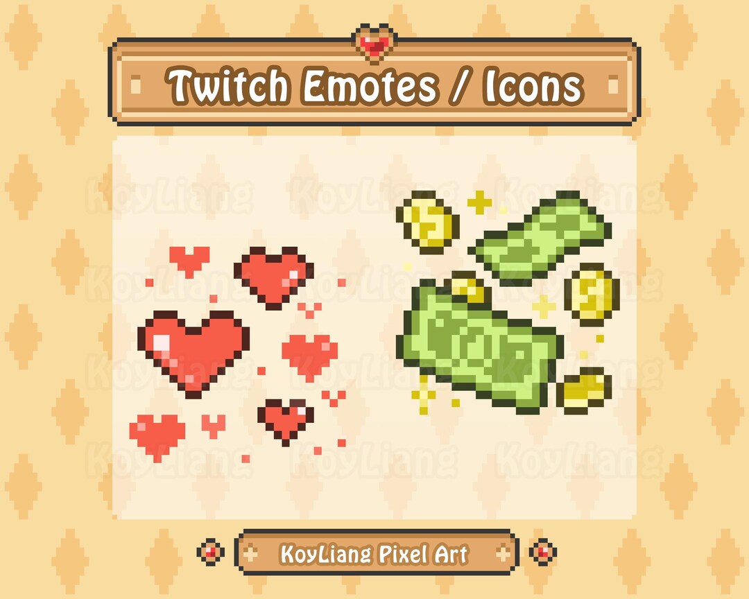 Twitch Pixel Emotes Package - Tips and Donation Icons, Falling Heart ...