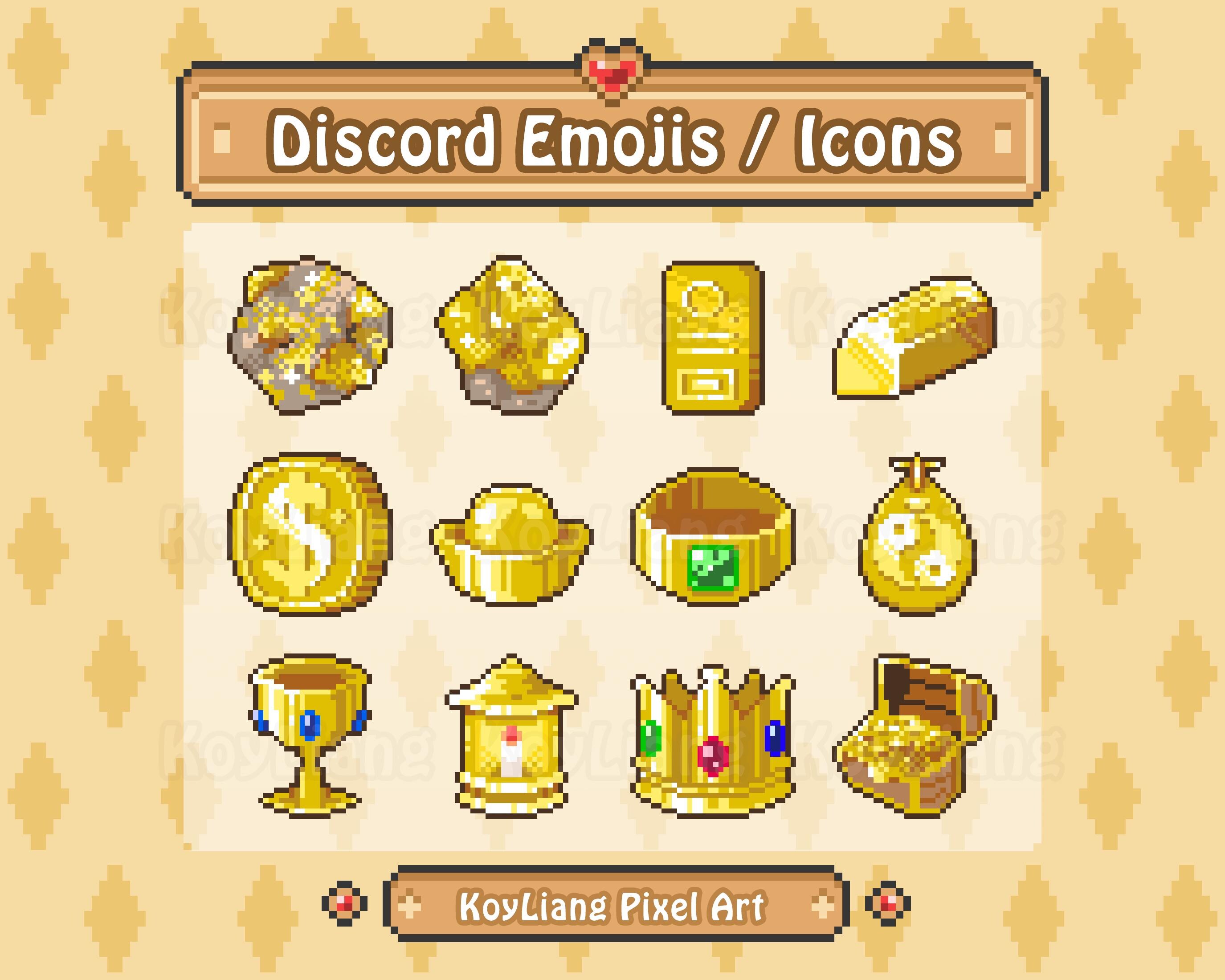 Golden Pixel Art Discord Icons: Treasure & Money Emojis - Etsy