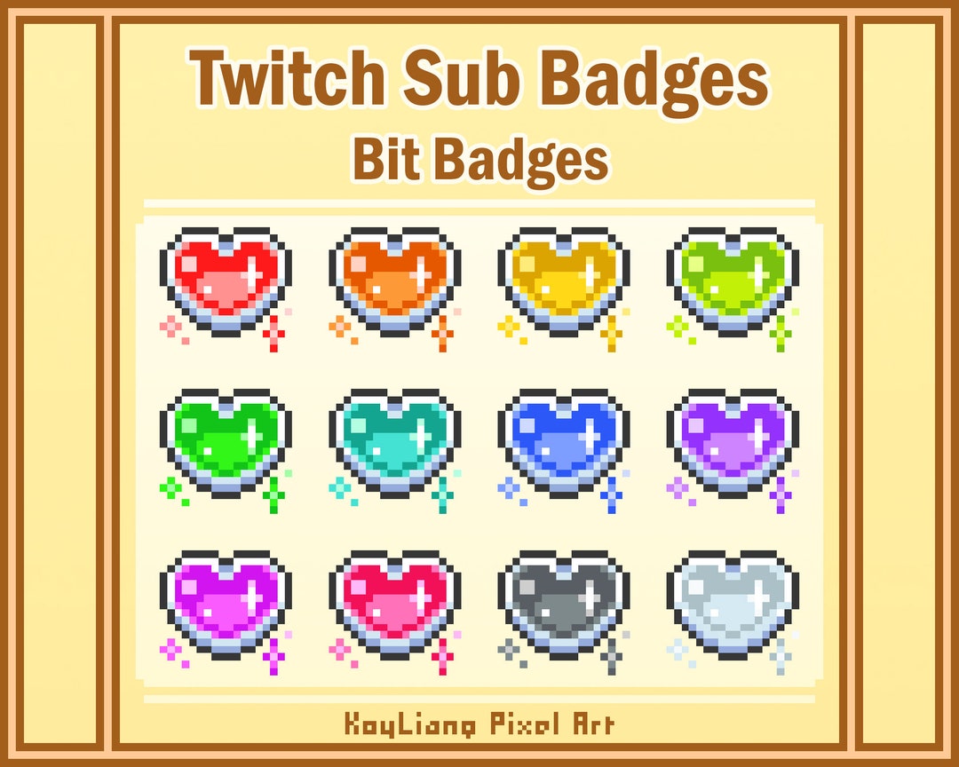 Glowing Heart Sub Badges in 8bit Style, Colorful and Shining Bit Badges ...