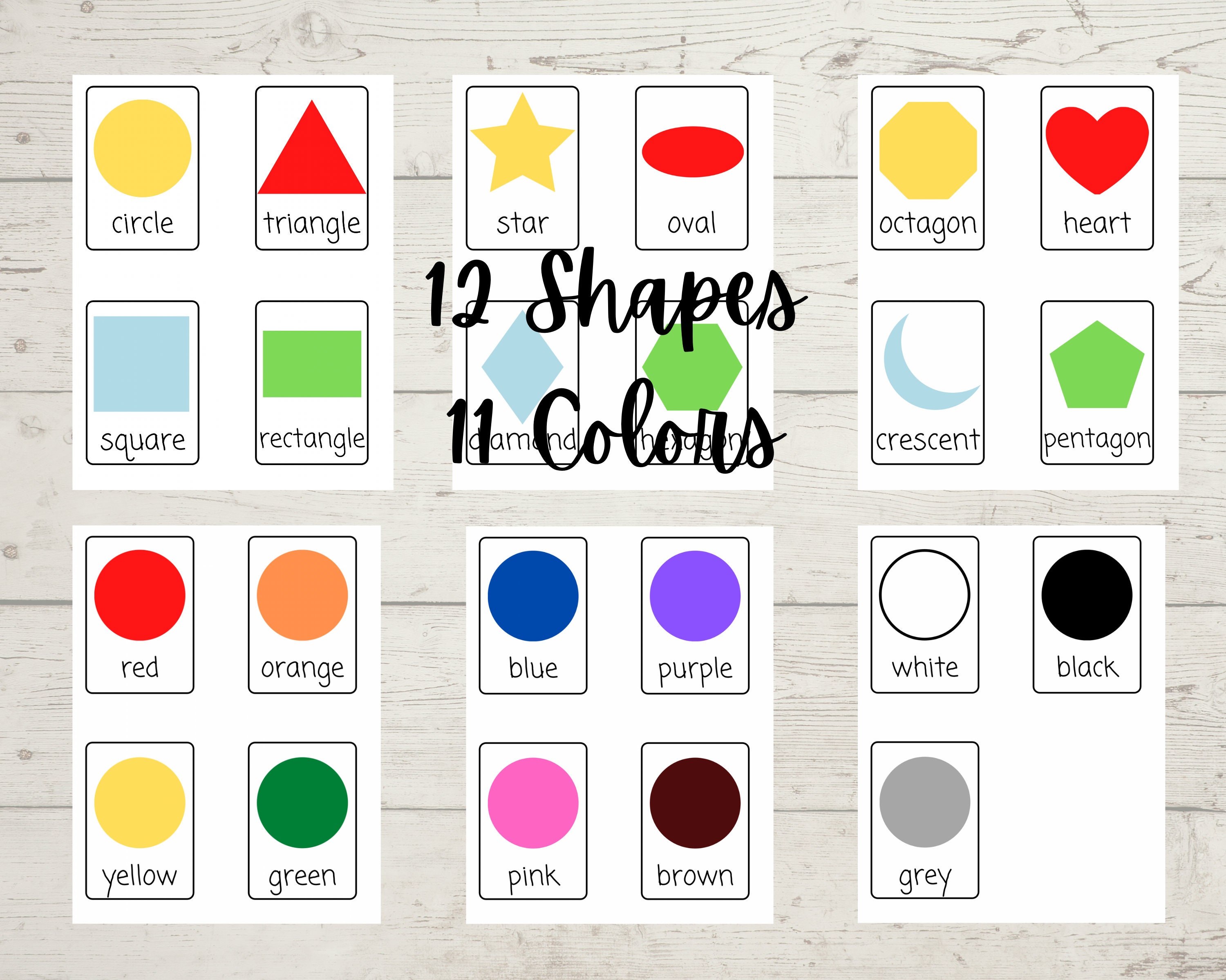 Shape and Color Flash Cards - Etsy