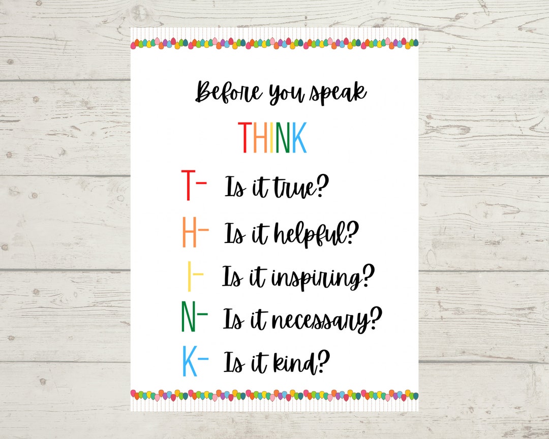 Before You Speak THINK Classroom Sign - Etsy