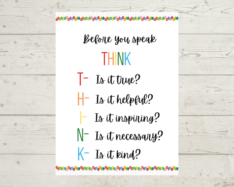 Before You Speak THINK Classroom Sign - Etsy