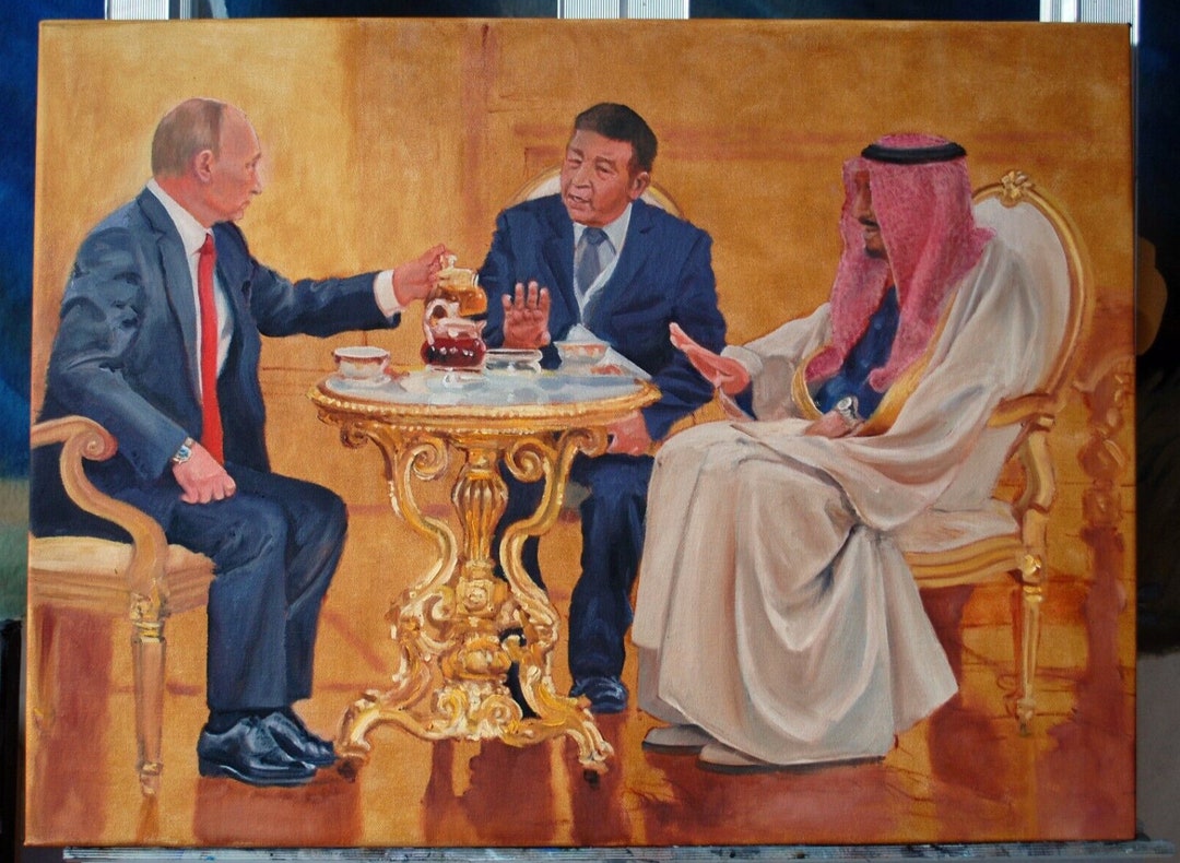 PUTIN Painting Oil on Canvas Portrait King Salman Saudi Arabia King ...