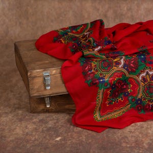 Red Kurdish Scarf: Floral Ethnic Headscarf, Lightweight Shawl - Etsy