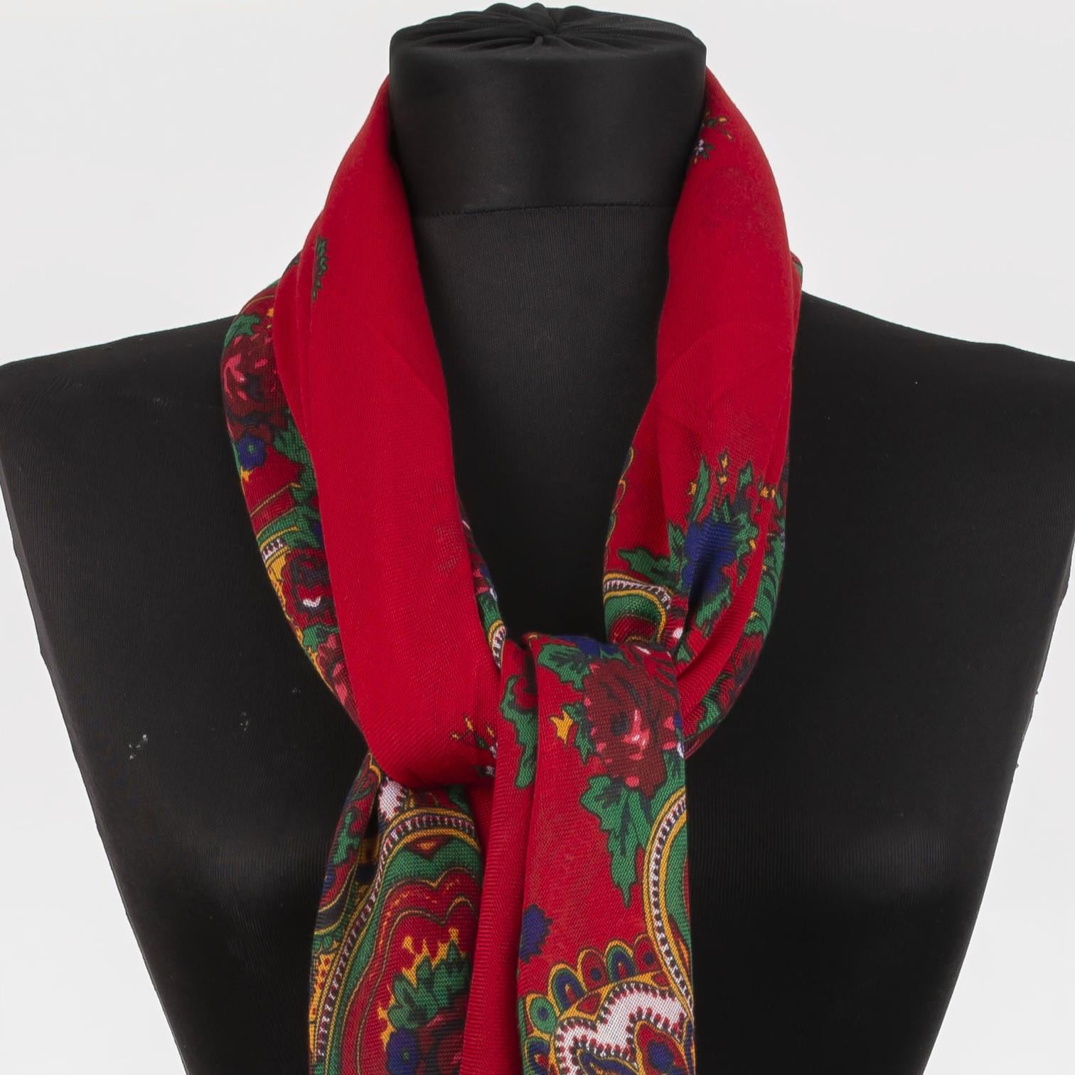 Red Kurdish Scarf: Floral Ethnic Headscarf, Lightweight Shawl - Etsy