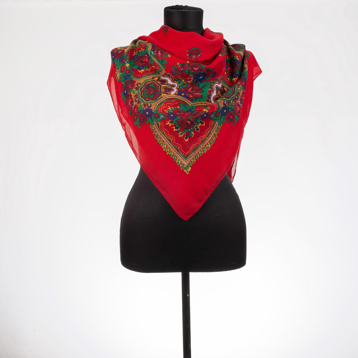 Red Kurdish Scarf: Floral Ethnic Headscarf, Lightweight Shawl - Etsy