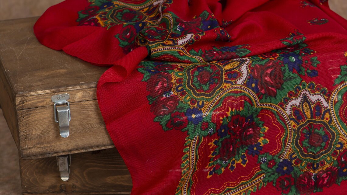 Red Kurdish Scarf: Floral Ethnic Headscarf, Lightweight Shawl - Etsy