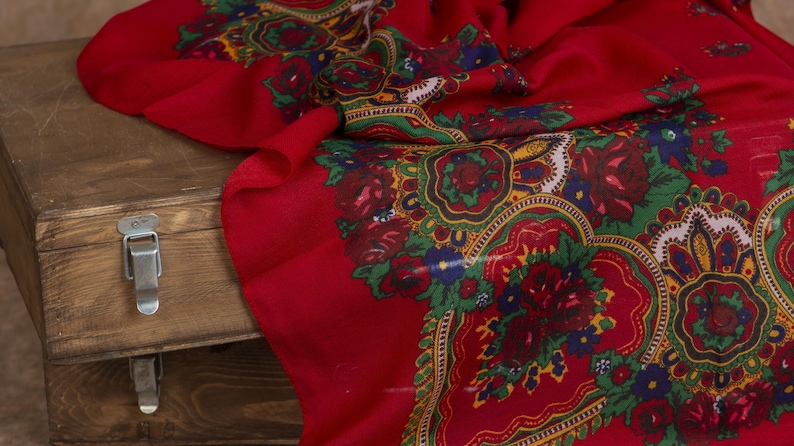 Red Kurdish Scarf: Floral Ethnic Headscarf, Lightweight Shawl - Etsy