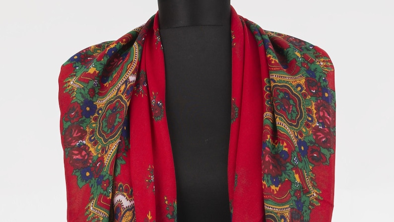 Red Kurdish Scarf: Floral Ethnic Headscarf, Lightweight Shawl - Etsy
