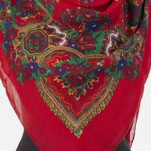 Red Kurdish Scarf: Floral Ethnic Headscarf, Lightweight Shawl - Etsy