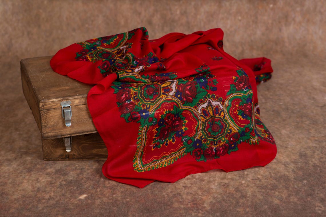 Red Kurdish Scarf: Floral Ethnic Headscarf, Lightweight Shawl - Etsy