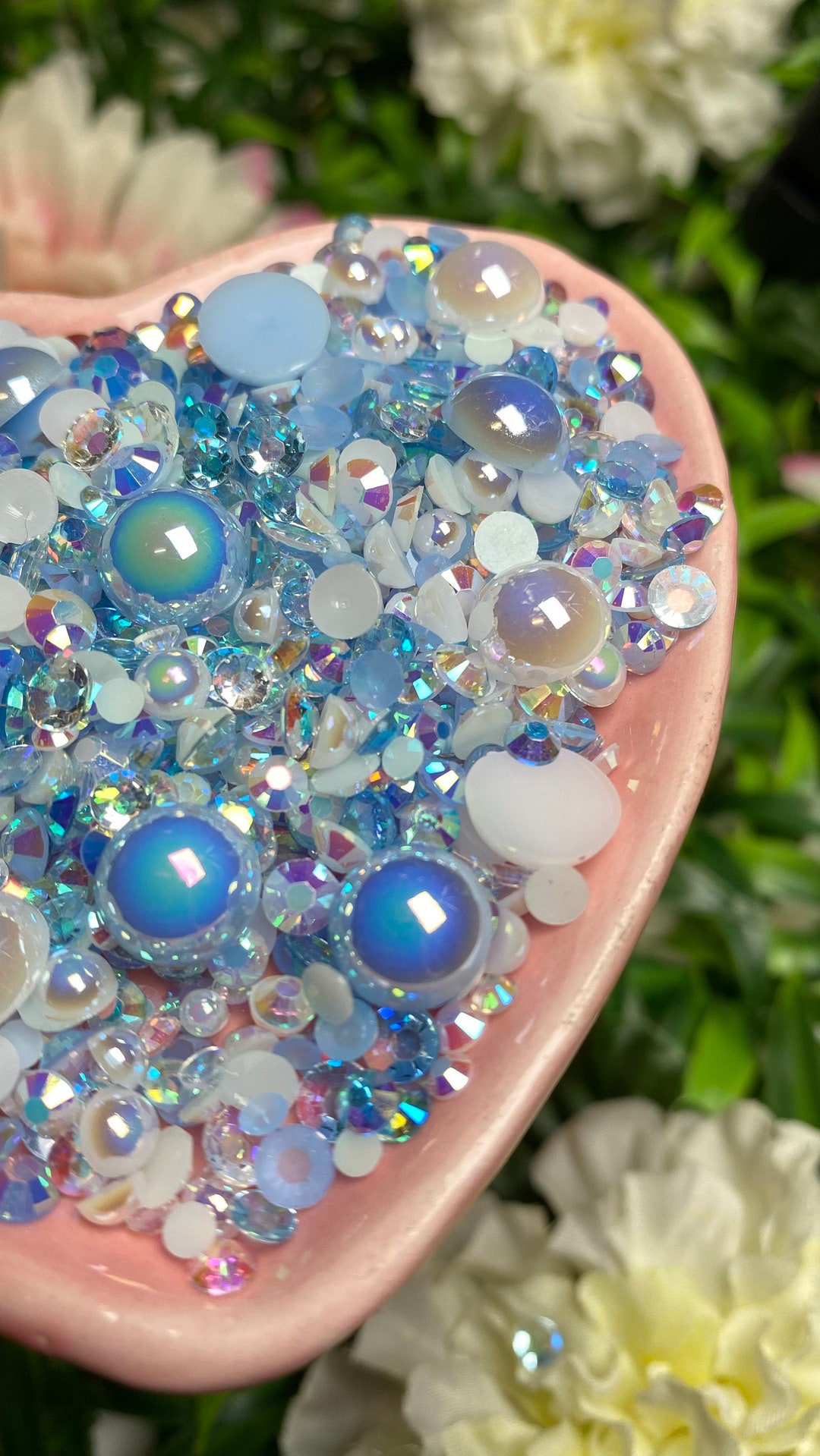 Celestial Blue Rhinestone and Flat Back Pearl Mix Blend. Faux Pearl Mix ...