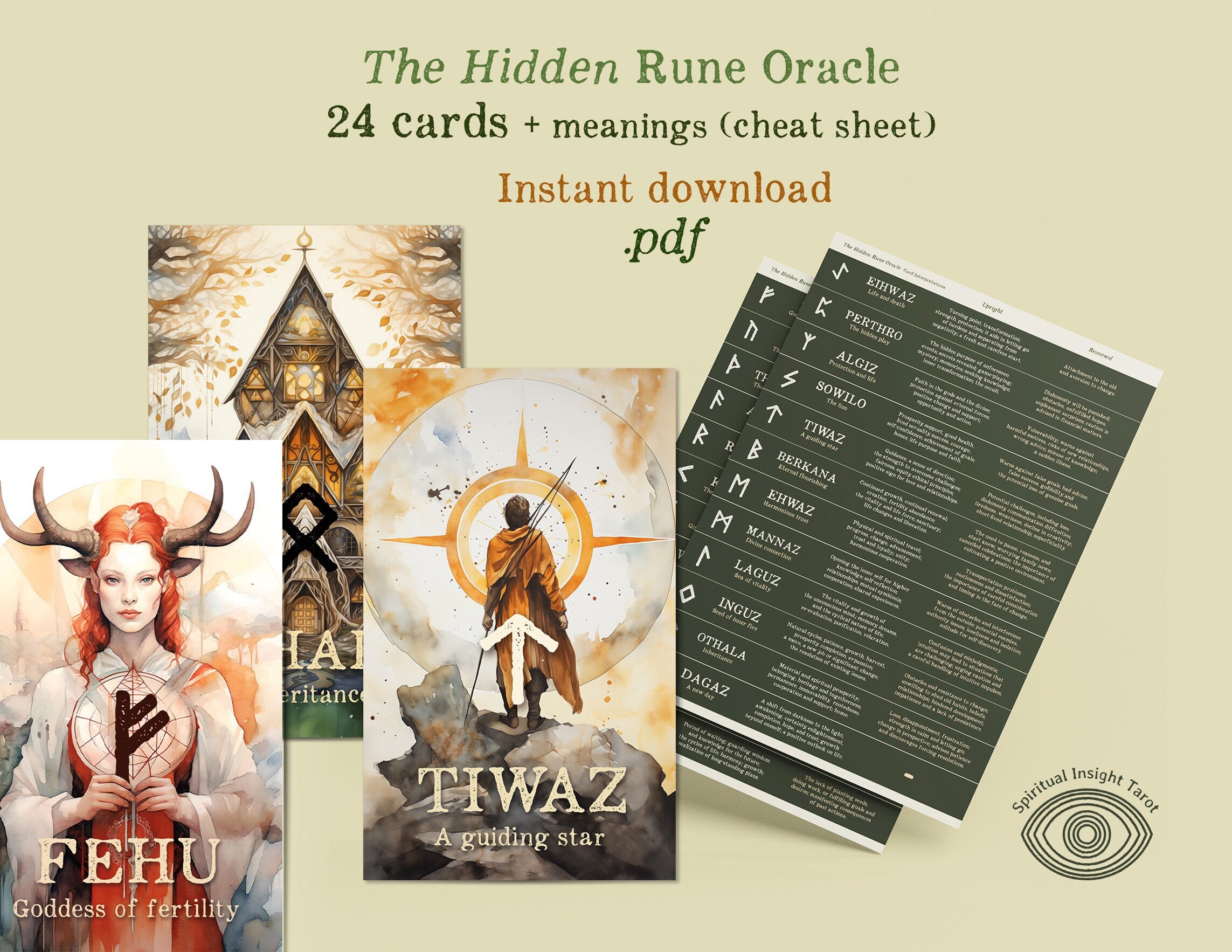 Instant Digital Download: Printable Rune Oracle Cards PDF With Cheat ...