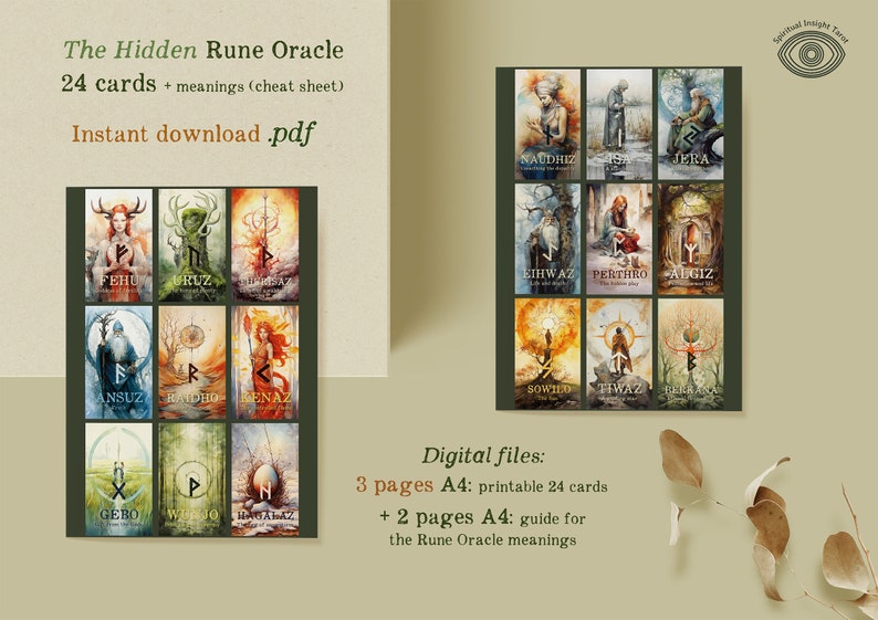 Instant Digital Download: Printable Rune Oracle Cards PDF With Cheat ...