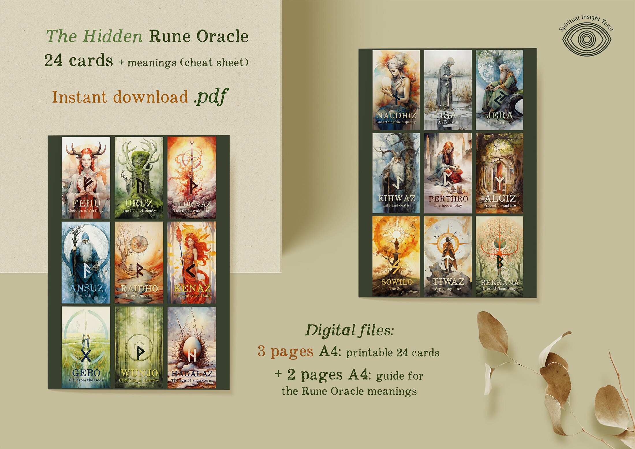 Instant Digital Download: Printable Rune Oracle Cards PDF With Cheat ...