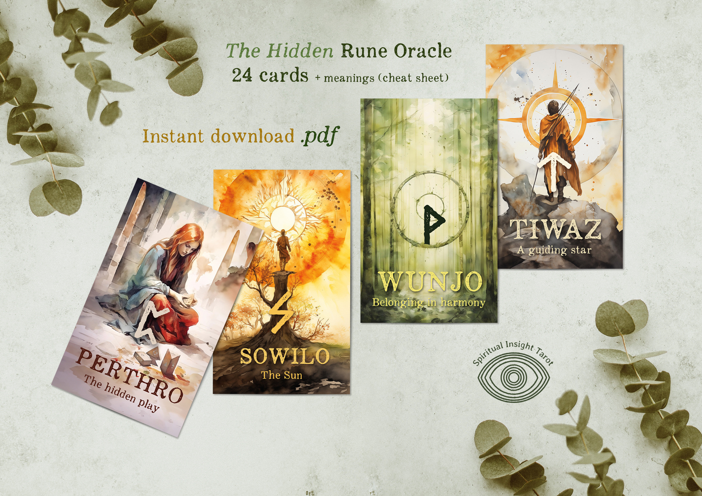 Instant Digital Download: Printable Rune Oracle Cards PDF With Cheat ...