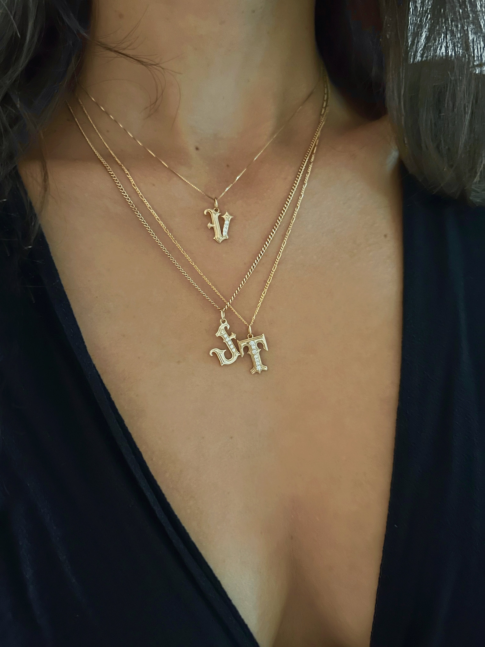 Gothic Initial V Charm, 14k Gold Diamonds Letter Charm, 14k Gold Gothic Letter Charm Pendant ...