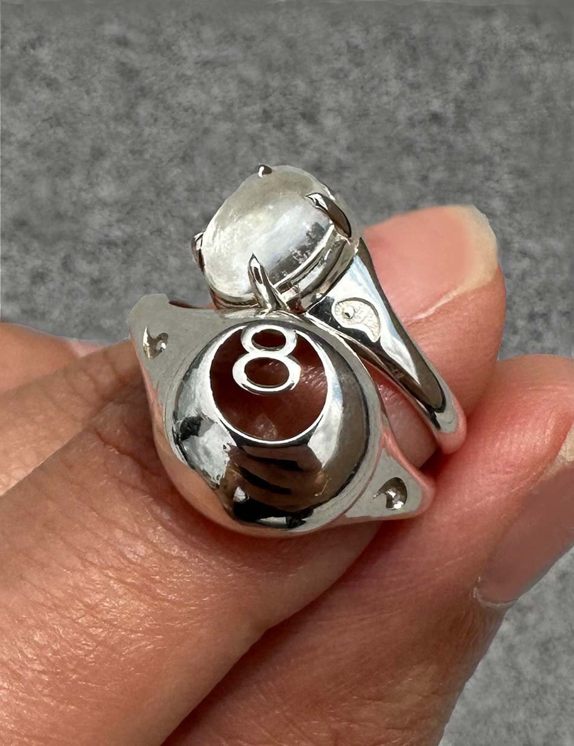 Magic 8 Ball Ring, Sterling Silver Billiards 8 Ball Ring Signet, Solid ...