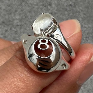 Magic 8 Ball Ring, Sterling Silver Billiards 8 Ball Ring Signet, Solid ...