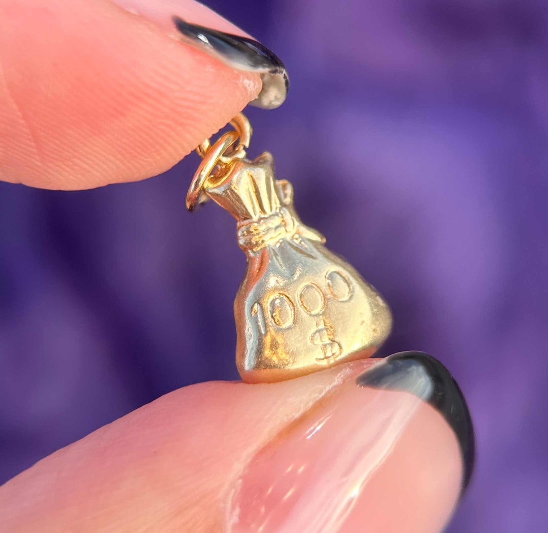 VINTAGE 14k Gold Money Bag Charm Pendant, 1k Bag of Money Vintage Gold ...