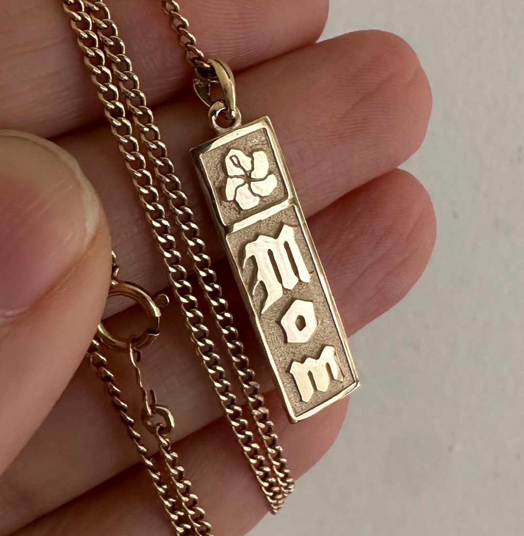 Mom Necklace Charm, Solid 14k Gold Mom Charm, 14k Gold Unique Mom Charm ...