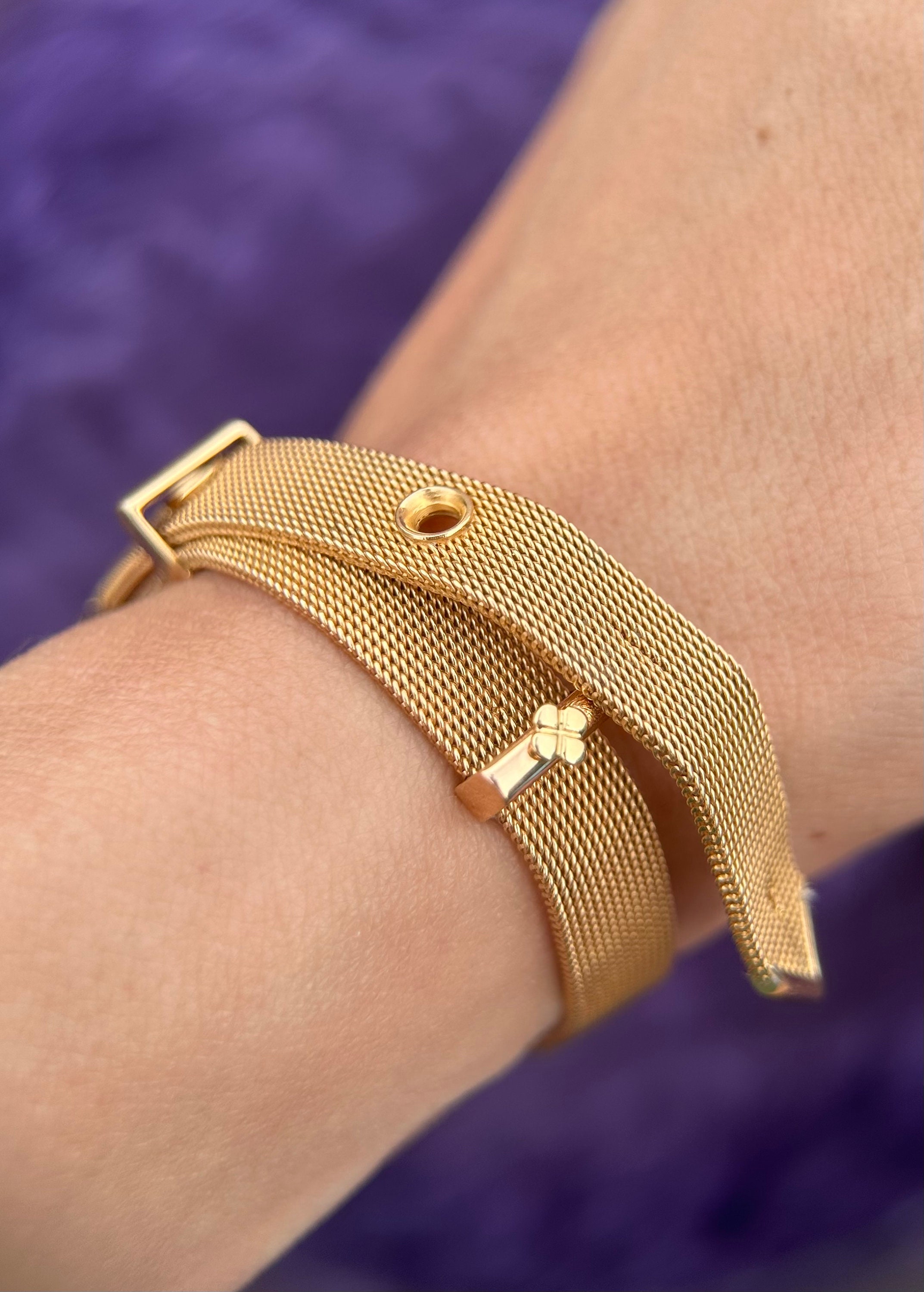 VINTAGE 18k Solid Gold Belt Women's Bracelet, Gold Belt Bracelet ...