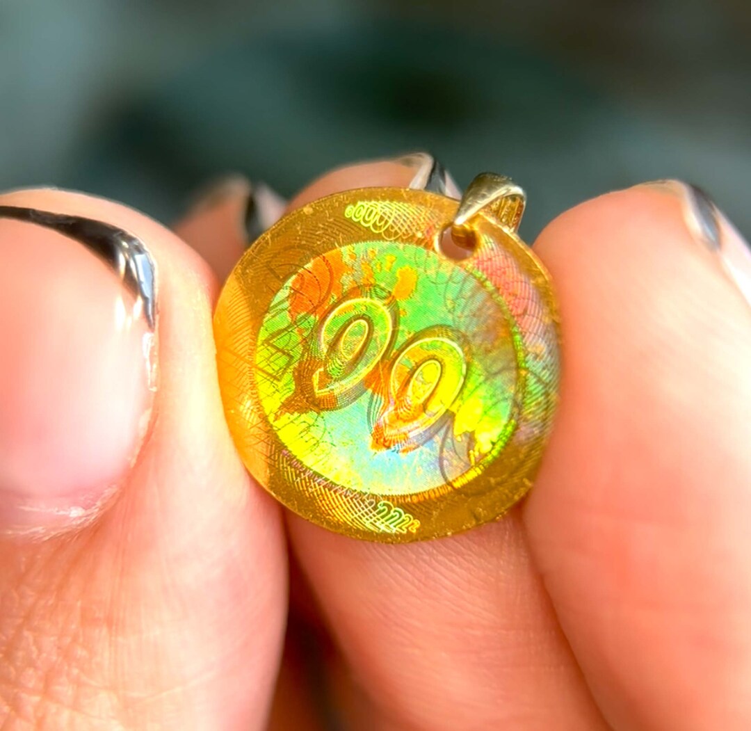 VINTAGE 24k Solid Fine 999.9 Gold, Y2k Holographic Pendant, 99 Y2k ...